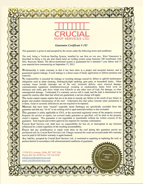 Warranties & Guarantees - Crucial Roof Services